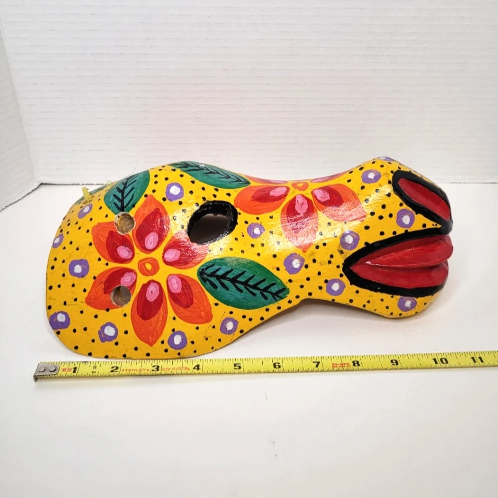 Accents | Vintage Folk Art Colorful Carved Wood Mask Hand Painted ...